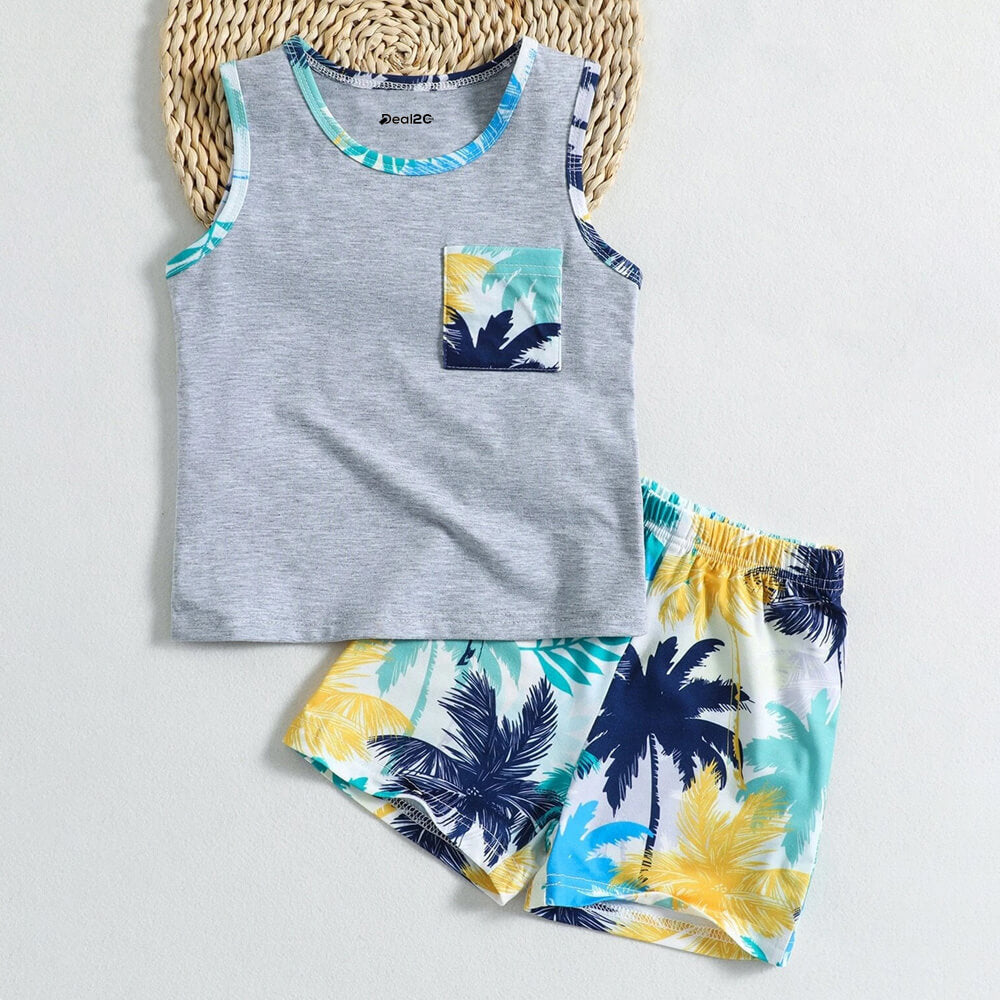 Kids Coconut Tree Propical Printed Summer Short Suit – Deal20one